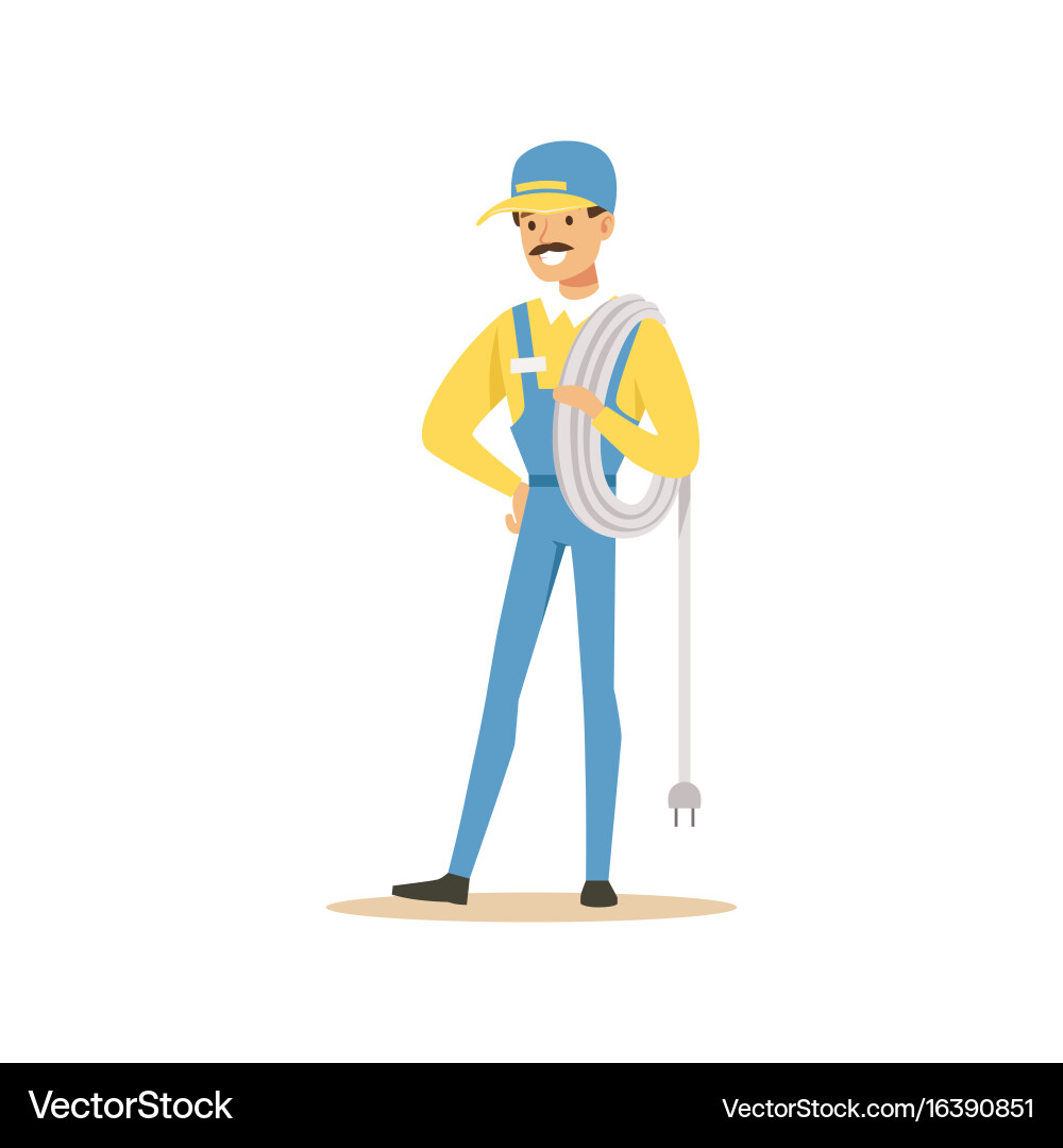 Professional electrician man character standing Vector Image