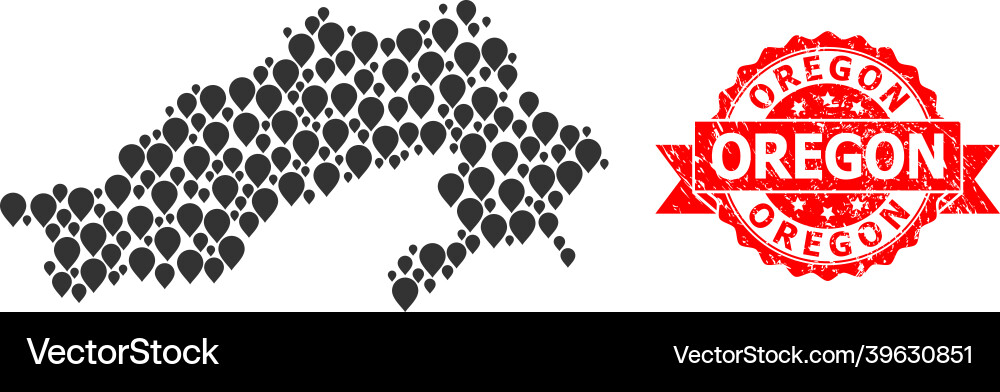 Scratched oregon stamp and mark mosaic map Vector Image