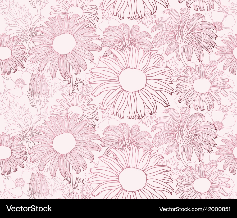 Seamless pattern hand drawn outline pink peony Vector Image