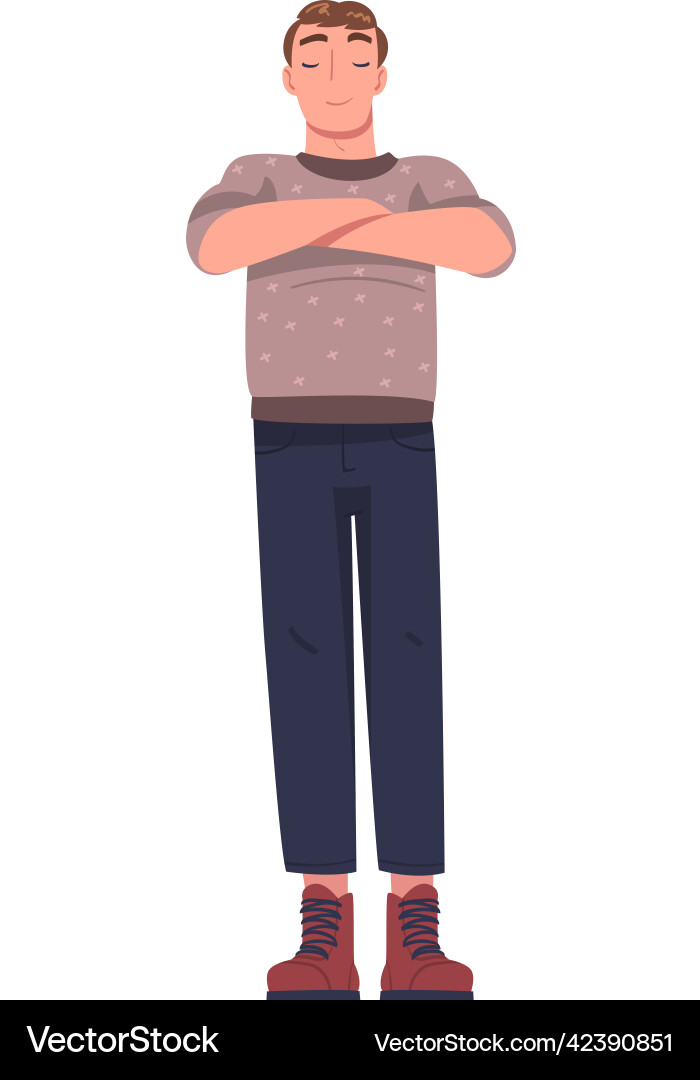 Young smiling man with folded arms in standing Vector Image