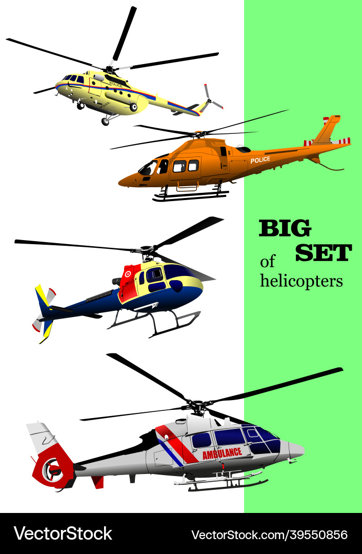 Big set of helicopters 3d Royalty Free Vector Image
