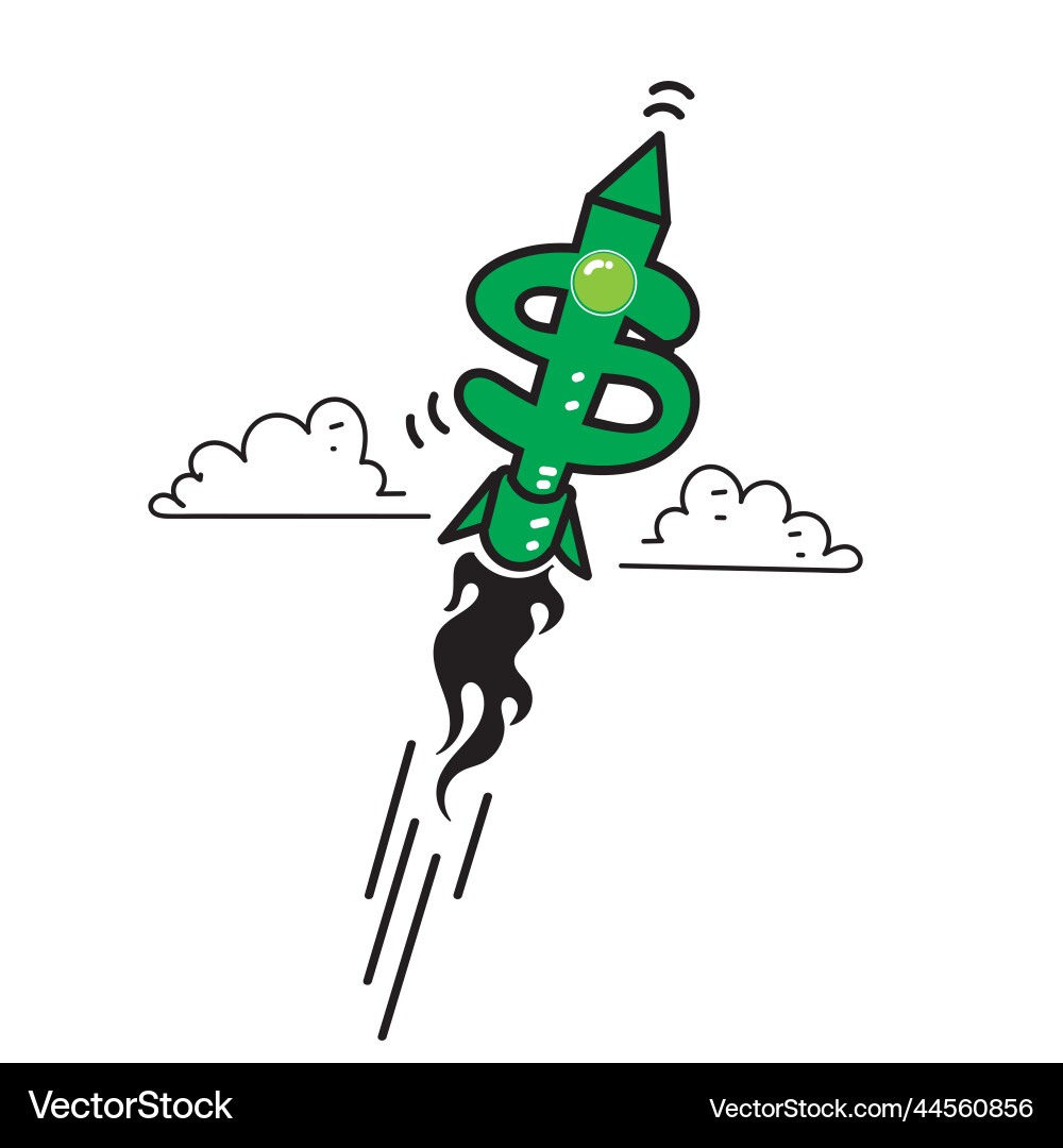Hand drawn doodle rocket with money symbol Vector Image