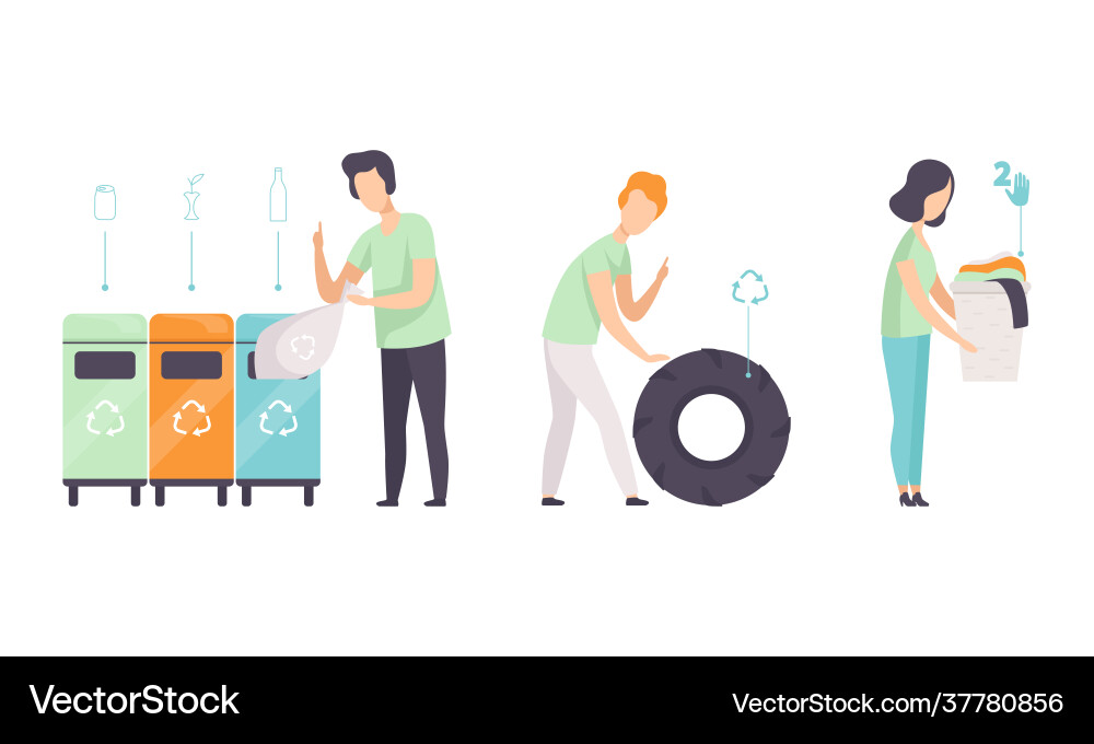 People sorting waste for recycling set male Vector Image