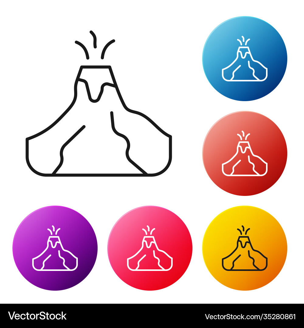 Black line volcano eruption with lava icon Vector Image