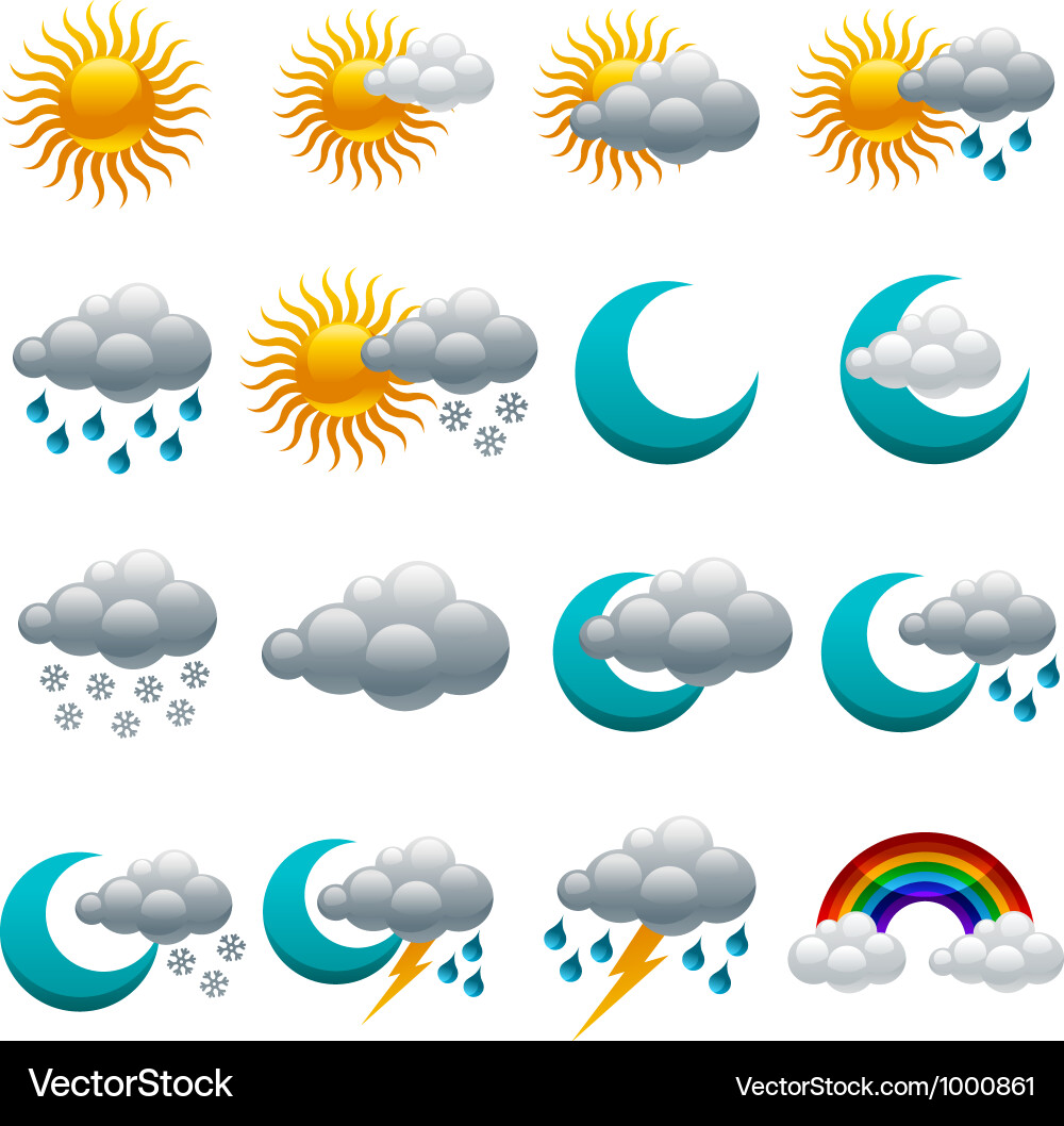 Colorful glossy weather icons Royalty Free Vector Image