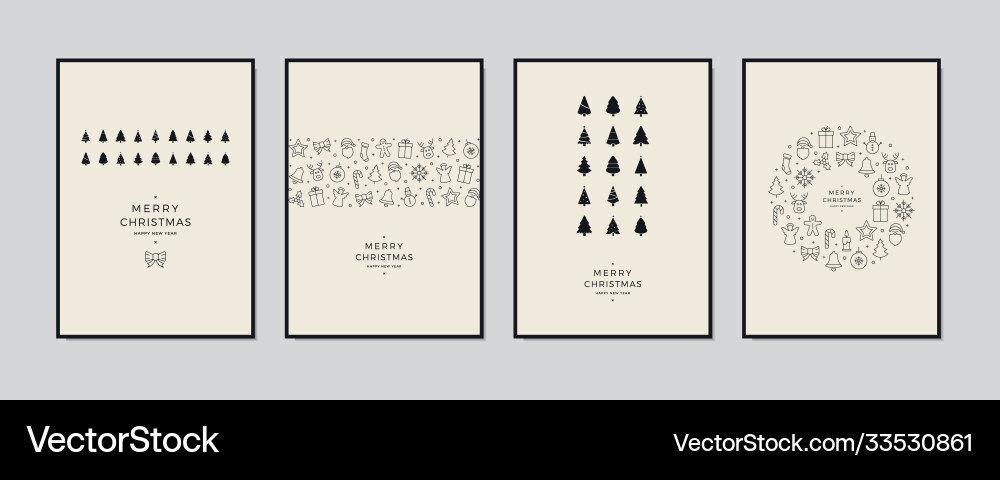 Merry christmas greeting card text lettering set Vector Image