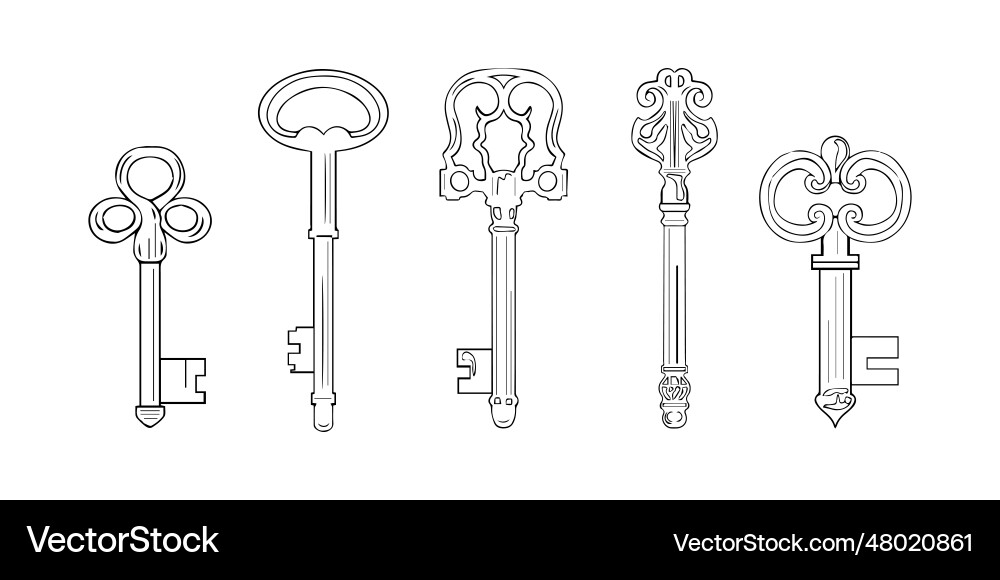 Set beautiful vintage keys isolated Royalty Free Vector