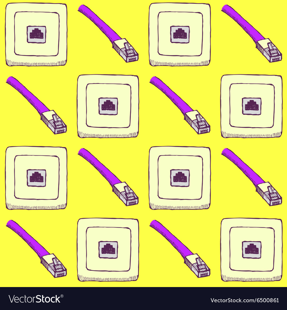 Sketch internet cable and socket Royalty Free Vector Image