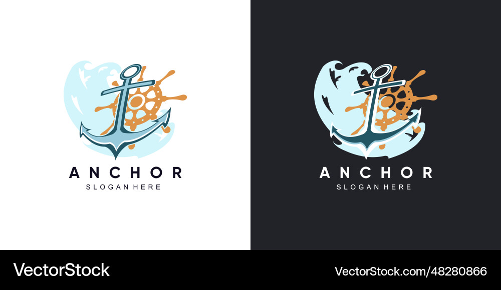 Anchor marine logo design with icon compasswheel Vector Image