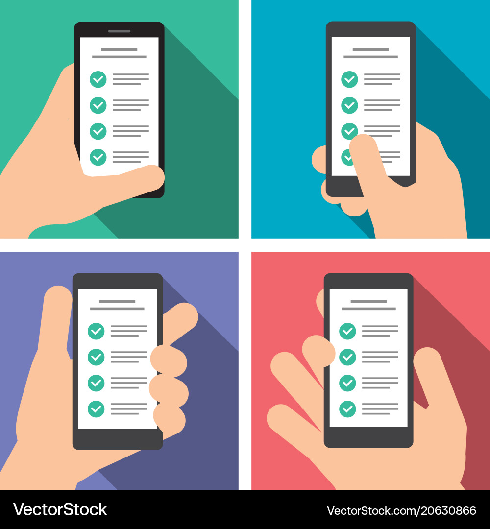 Hand holds a smart phone in the vertical position Vector Image
