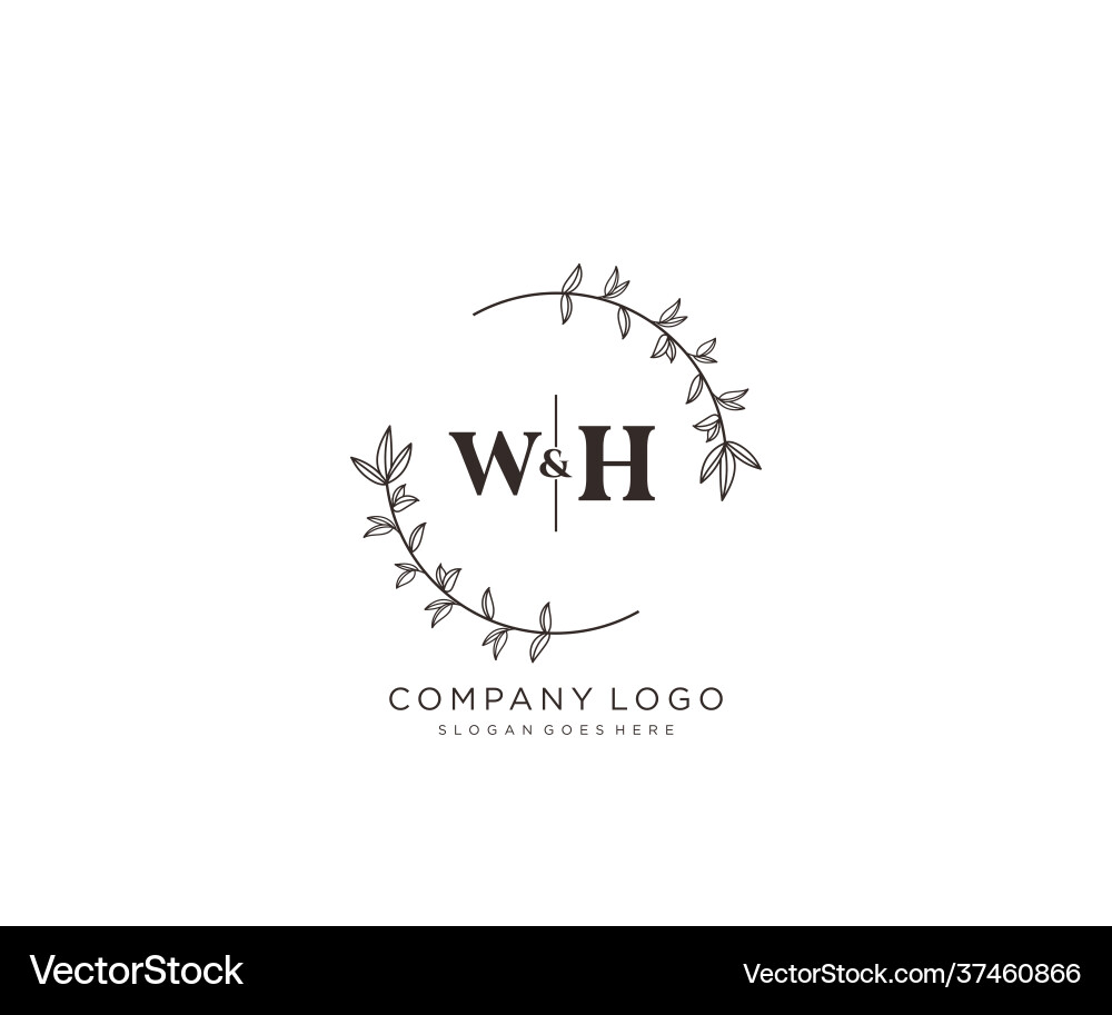Initial wh letters beautiful floral feminine Vector Image