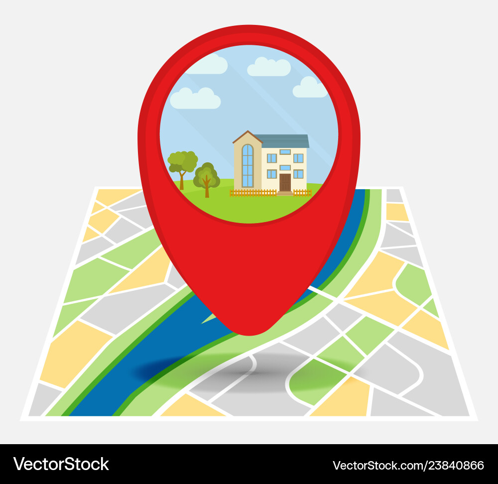 Map of an imaginary city with point Royalty Free Vector