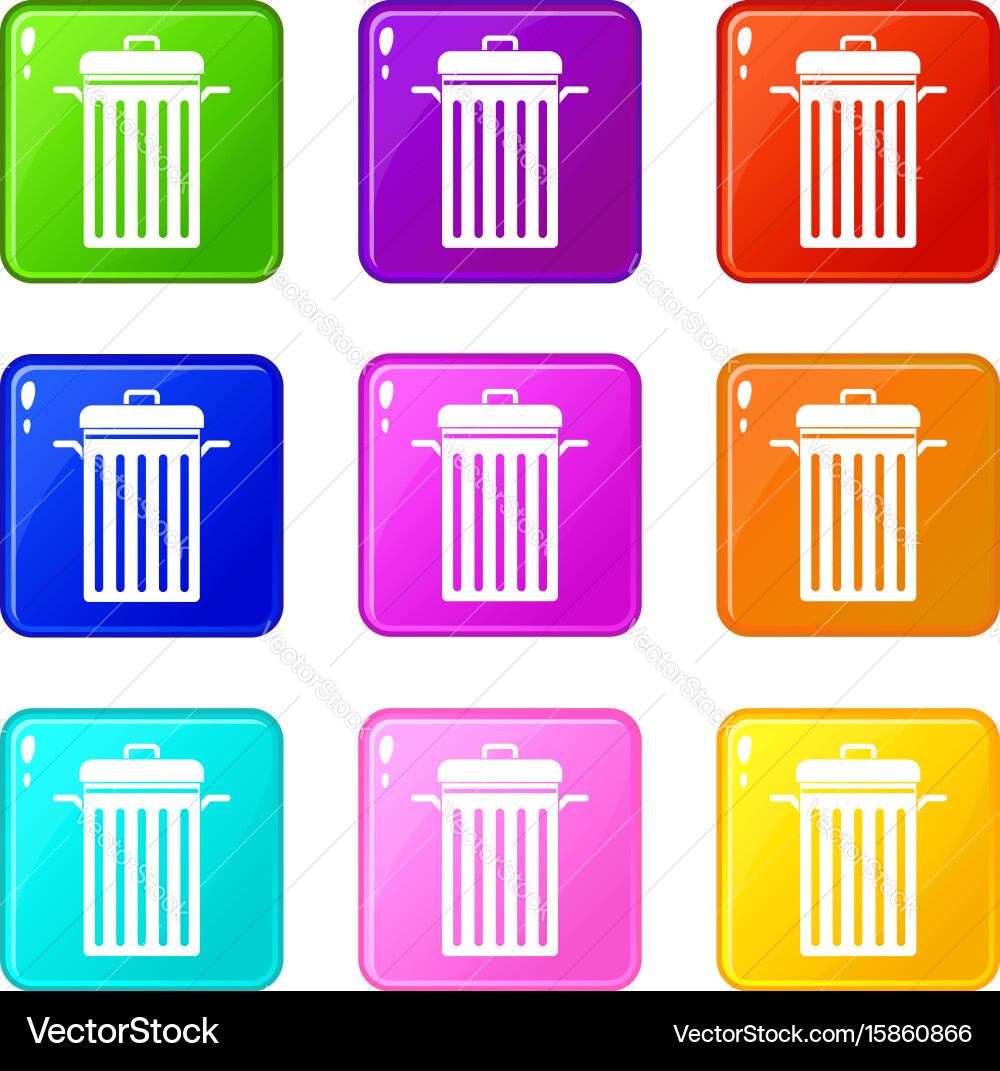 Metal trash can icons 9 set Royalty Free Vector Image