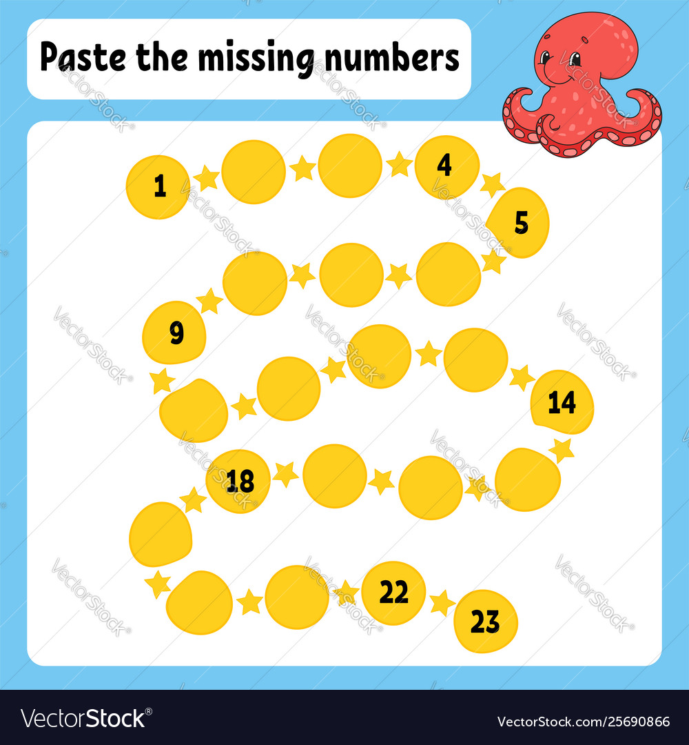 Paste missing numbers handwriting practice Vector Image