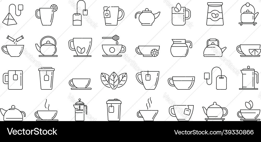 Tea icons set outline beverage drink Royalty Free Vector
