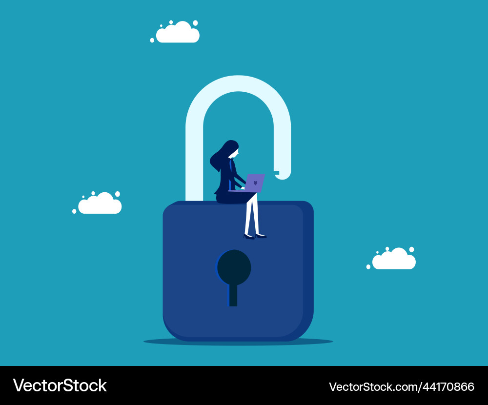 Unlock and access data encrypted businesswoman Vector Image