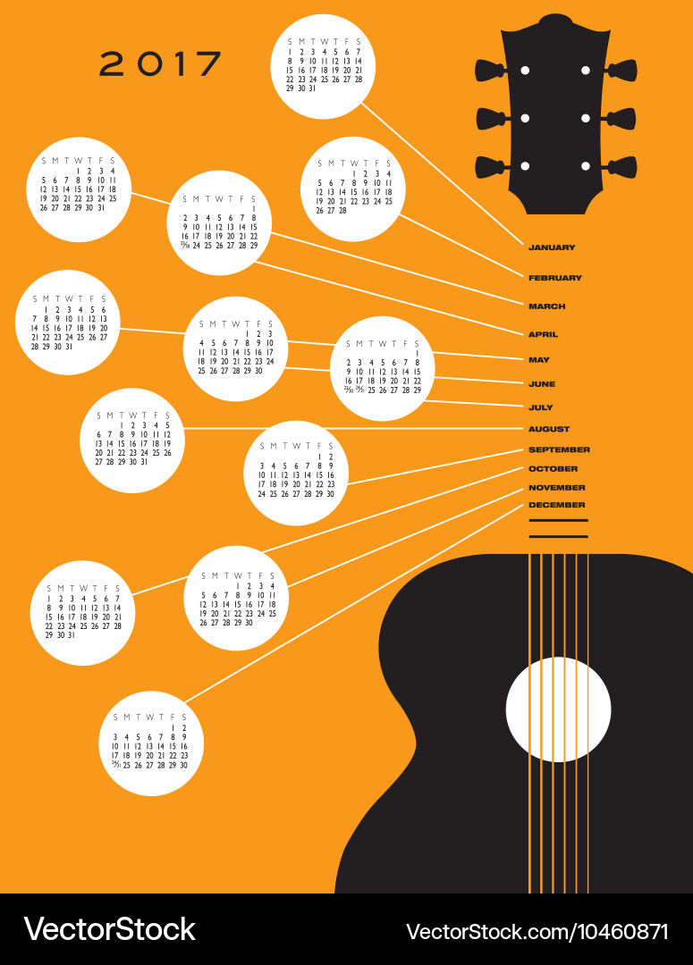 2017 guitar calendar Royalty Free Vector Image