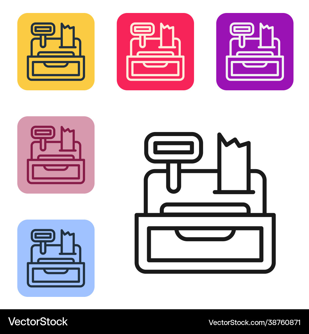 Black line cash register machine with a check icon