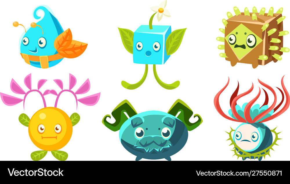 Cute monsters set fantasy plants characters Vector Image
