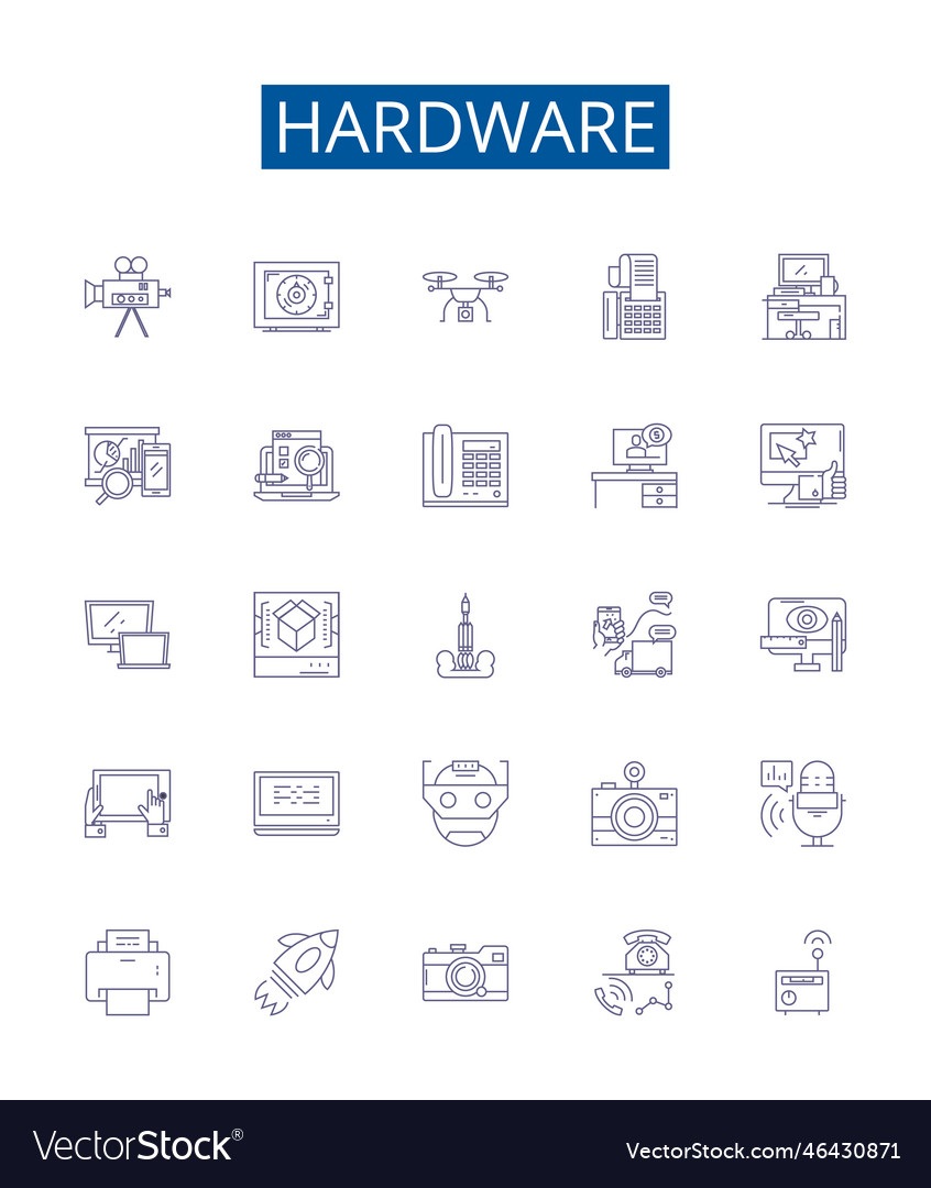 Hardware line icons signs set design collection Vector Image