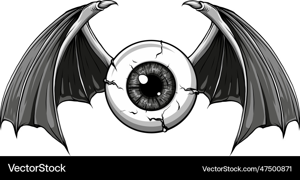 Monochromatic of eyeball with bat Royalty Free Vector Image