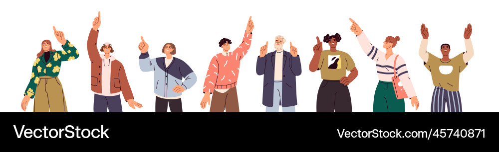 People looking up pointing with fingers upwards Vector Image