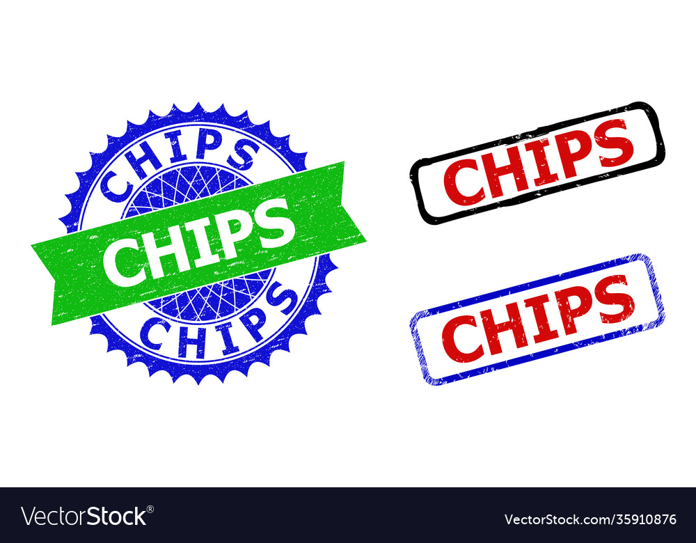 Chips rosette and rectangle bicolor badges Vector Image