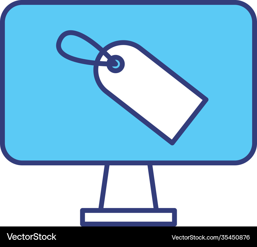 Desktop computer monitor with tag line style icon Vector Image