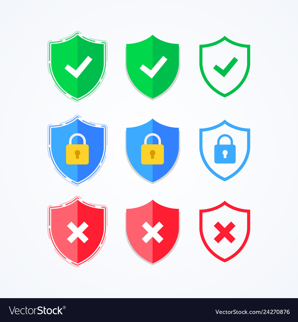 Flat icon shield with padlock check mark error Vector Image