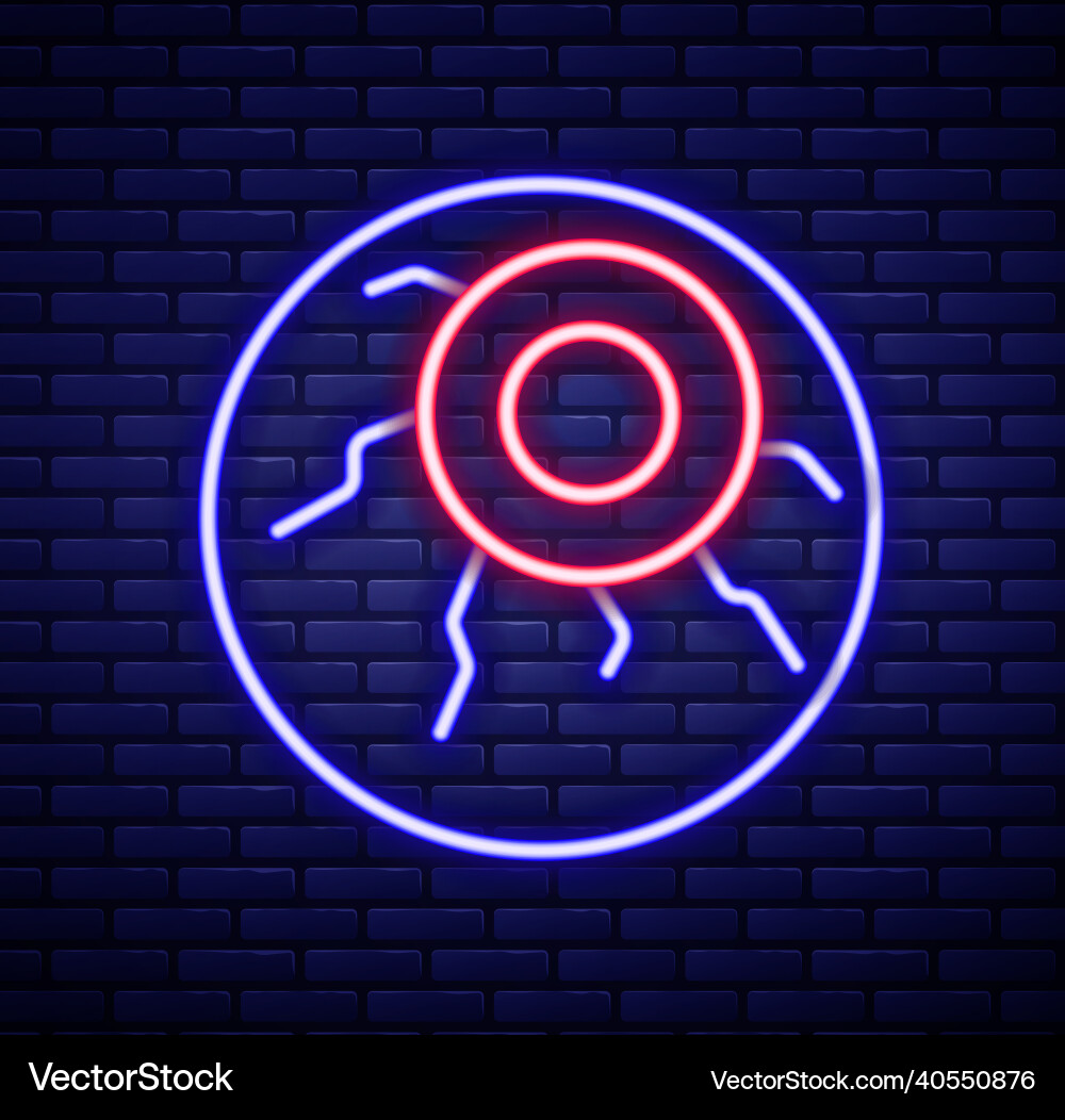 Glowing neon line eye icon isolated on brick wall Vector Image