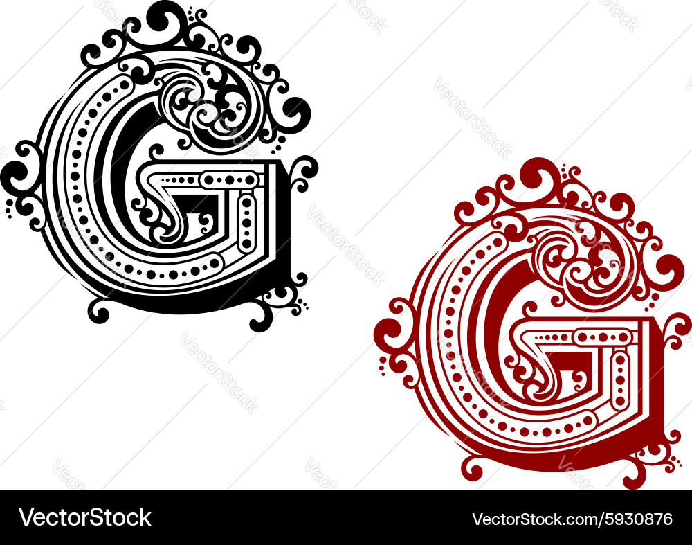 Letter g with ornamental flourishes Royalty Free Vector