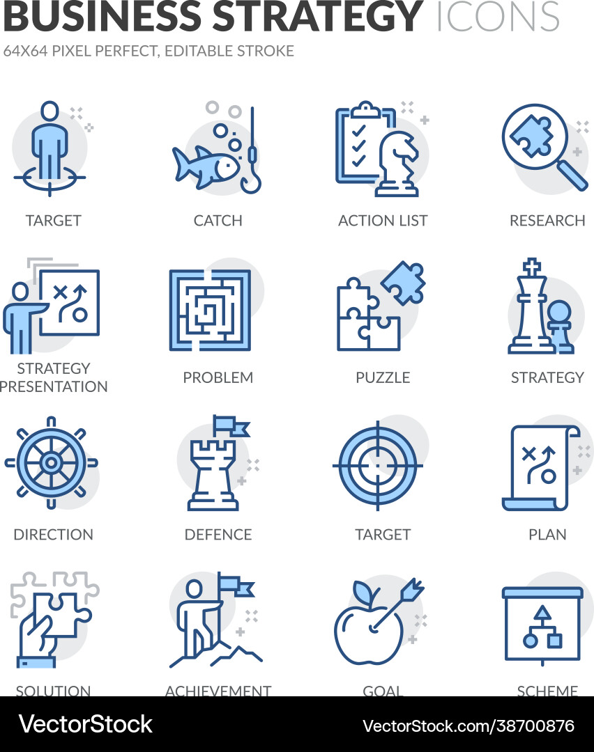 Line business strategy icons Royalty Free Vector Image