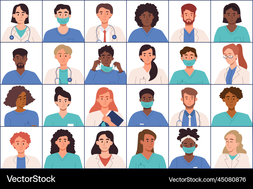 Portraits of many doctors Royalty Free Vector Image