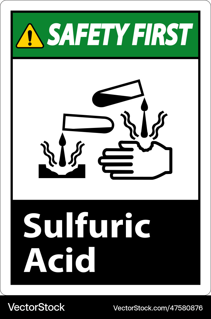 Safety first sulfuric acid sign on white Vector Image