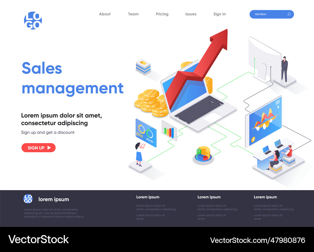Sales management isometric landing page Royalty Free Vector