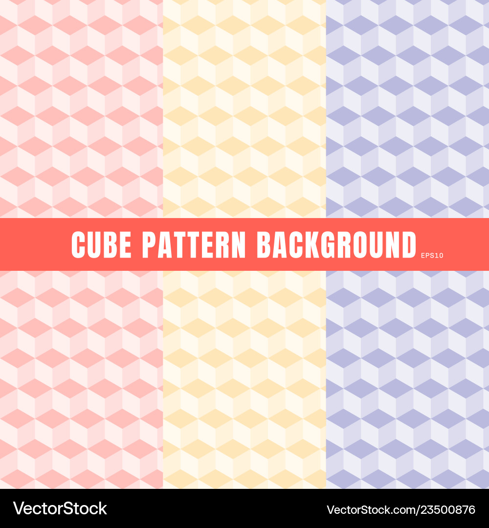 Set of cube pattern pink purple yellow color Vector Image