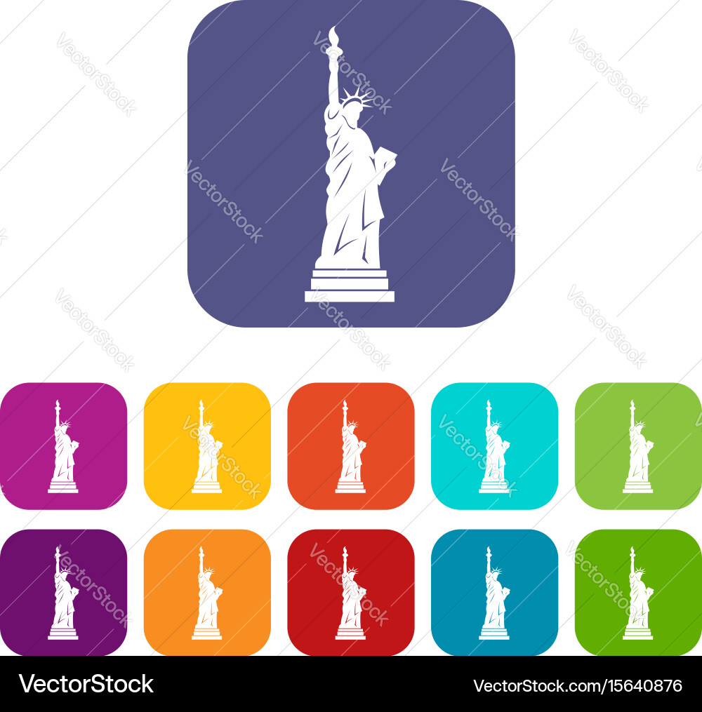 Statue of liberty icons set flat Royalty Free Vector Image