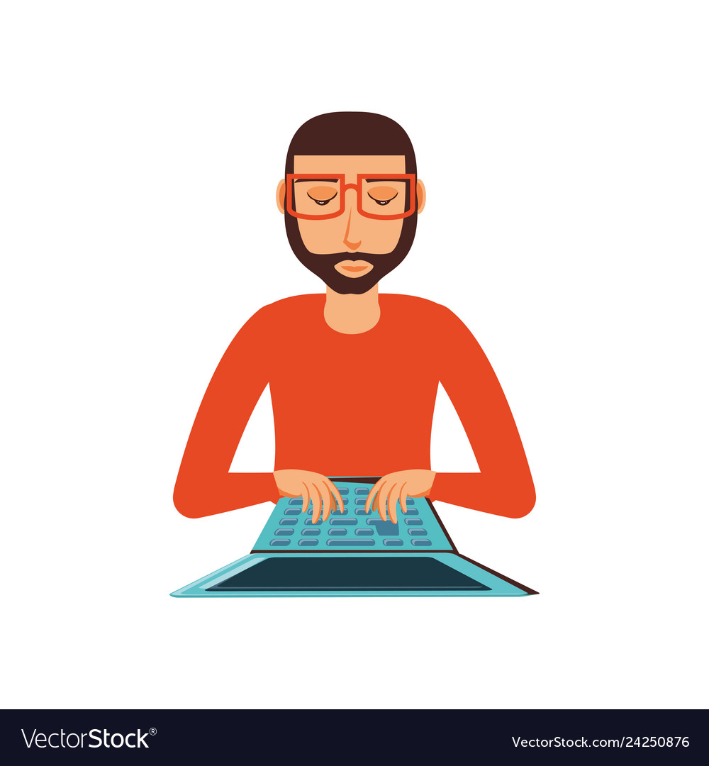 Young man with laptop computer Royalty Free Vector Image
