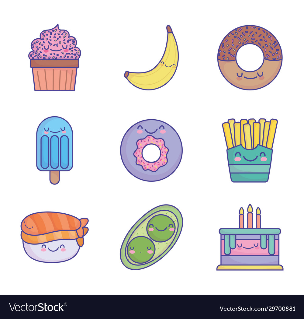 Food cute cartoon character menu restaurant diet Vector Image