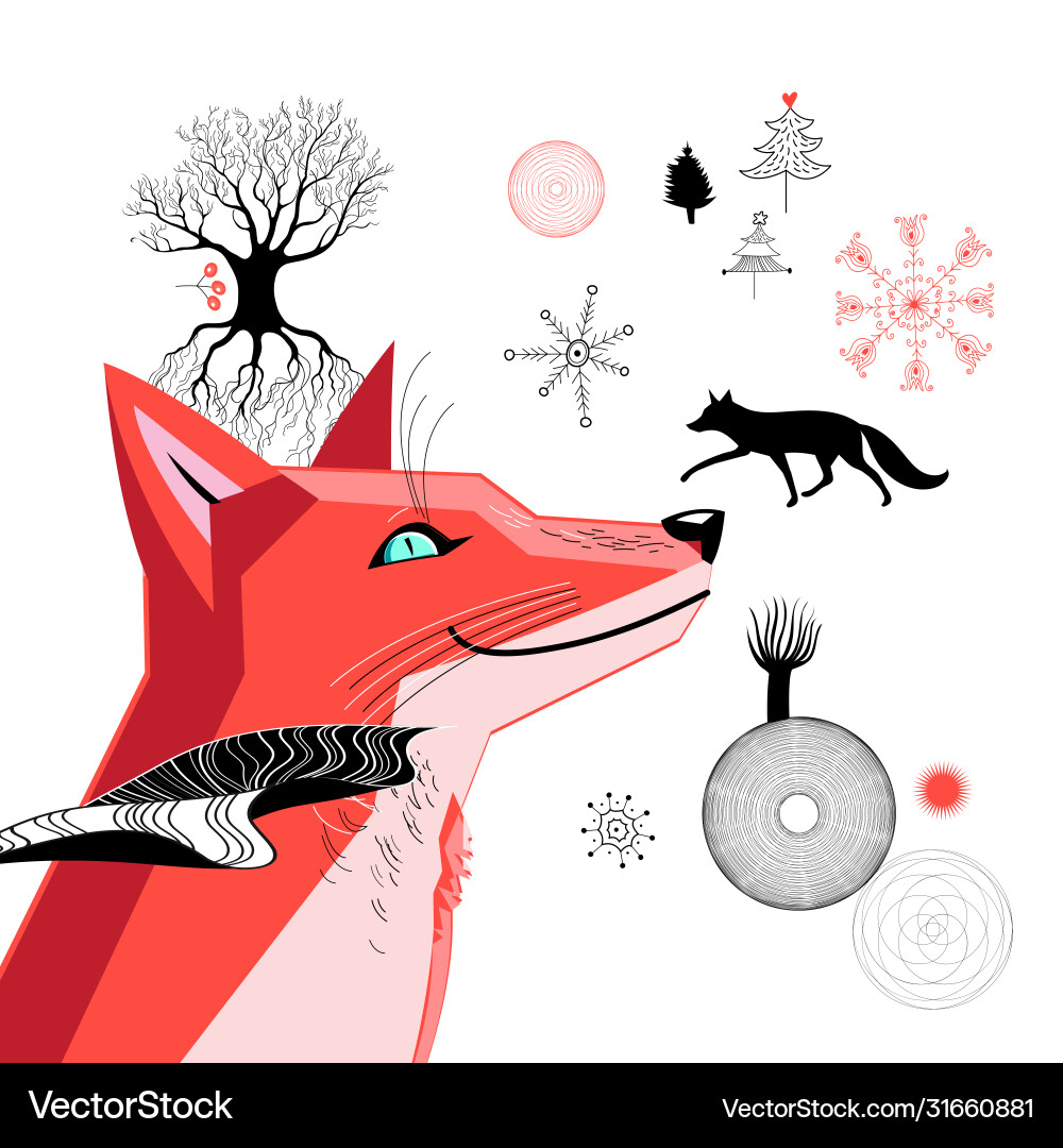 Graphic beautiful portrait a red fox Royalty Free Vector