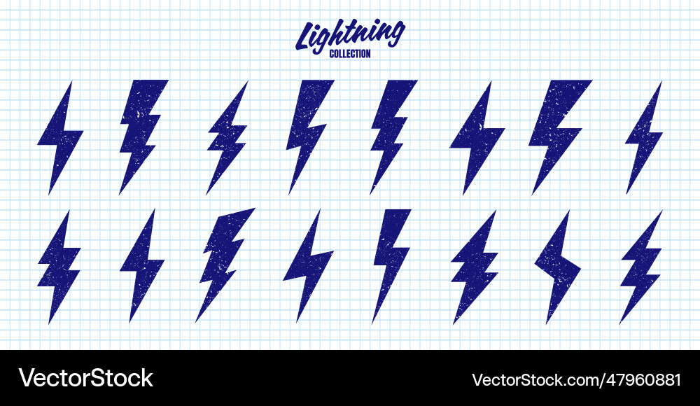 Hand drawn lightning bolt icons with grunge Vector Image