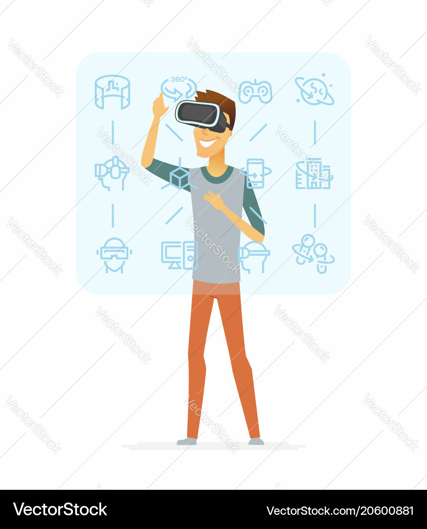 Man wearing virtual reality glasses - cartoon Vector Image