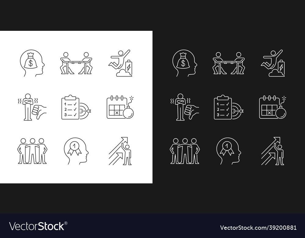 Motivation stimulus linear icons set for dark Vector Image Motivation stimulus linear icons set for dark Vector Image