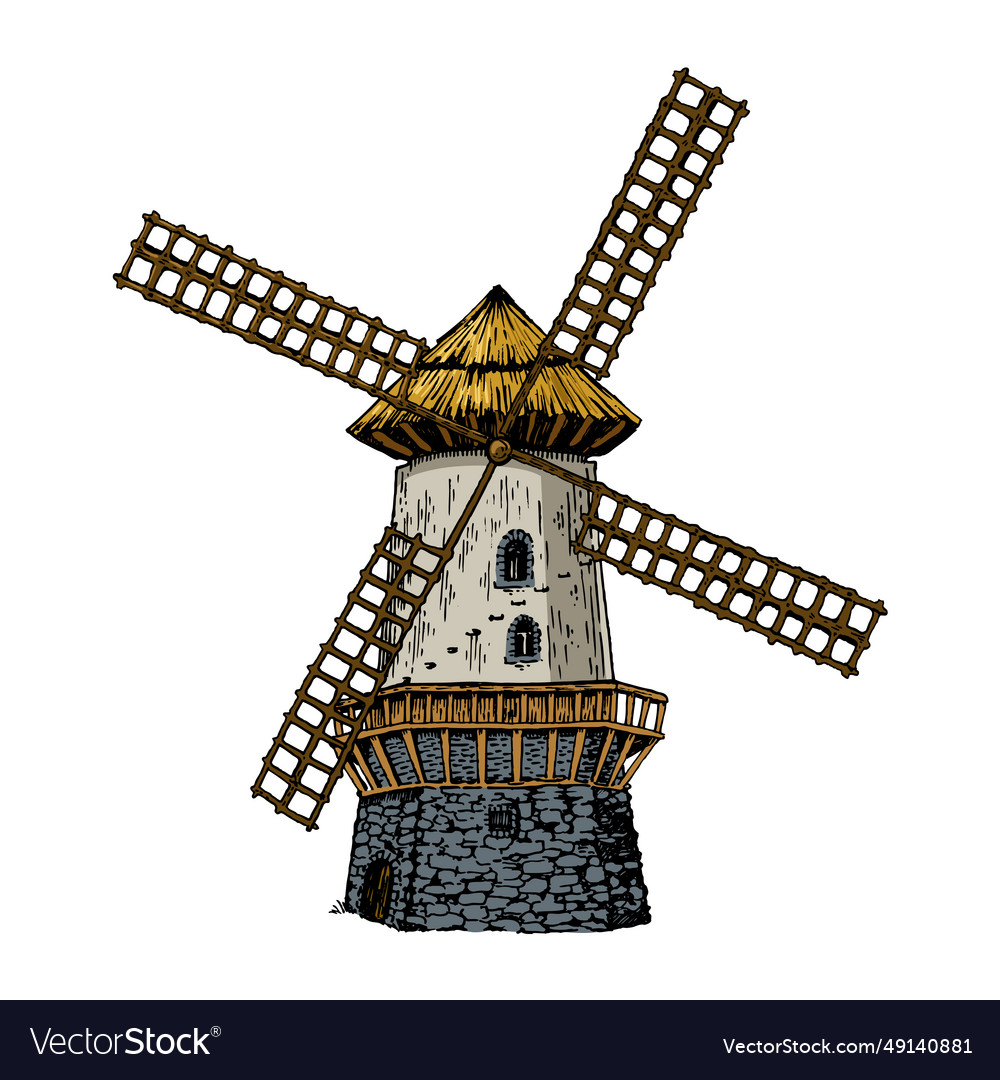 Old windmill engraving style Royalty Free Vector Image Old windmill engraving style Royalty Free Vector Image