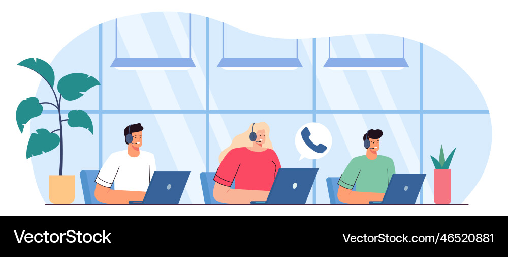 People working at call center office flat Vector Image