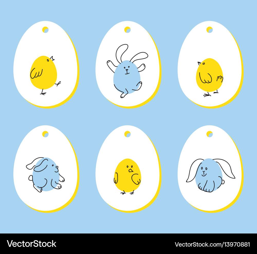 Set of funny easter tags with bunny chick Vector Image