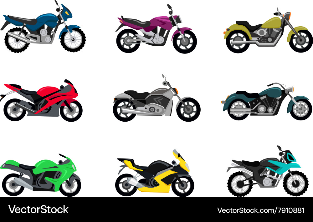 Set of motorcycle design flat style Royalty Free Vector