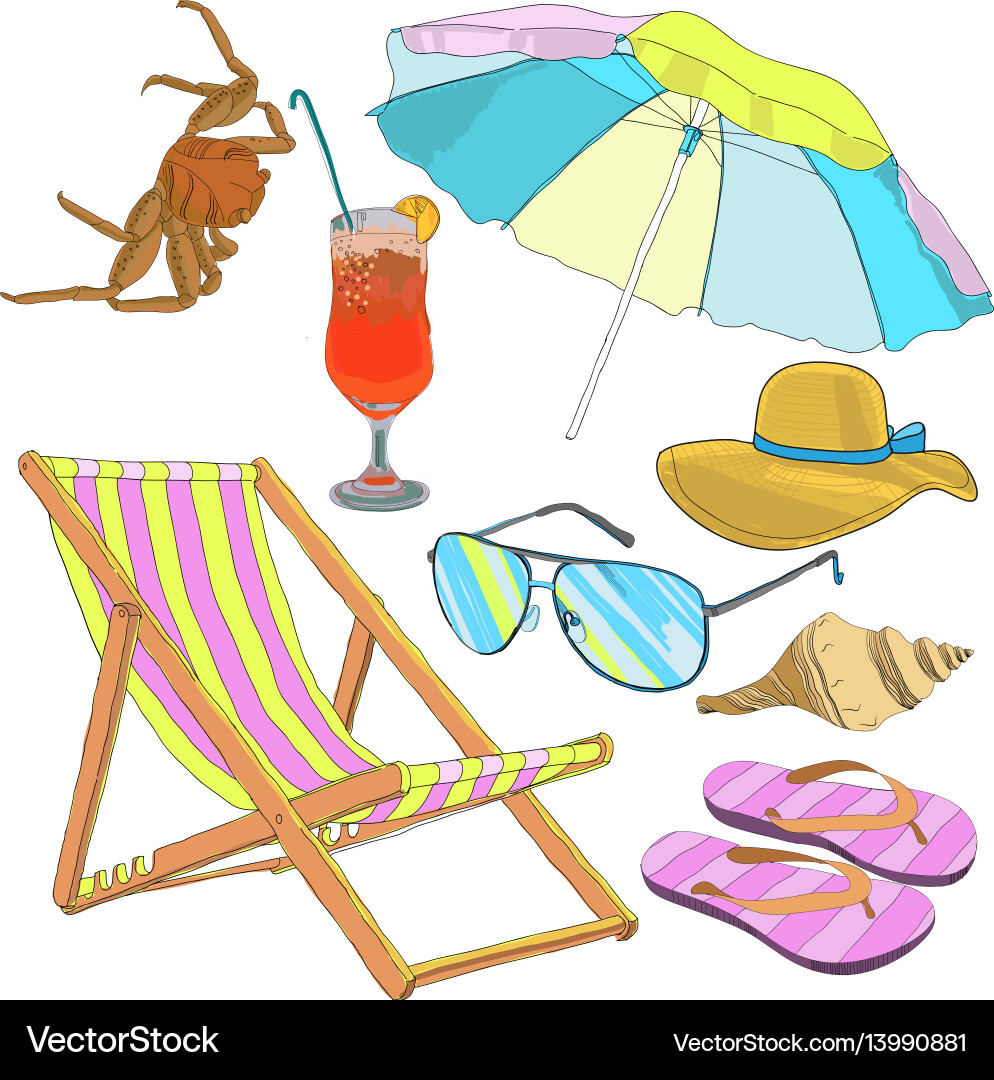 Summer beach vacation set Royalty Free Vector Image