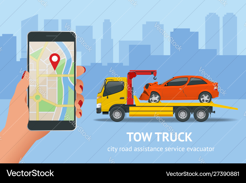 Tow truck roadside assistance Royalty Free Vector Image