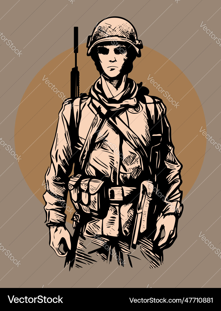 War soldier sniper sketch ink drawing Royalty Free Vector